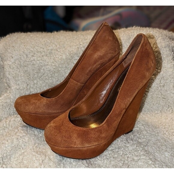 Bakers | Shoes | Bakers Size 7m Tan Suede Leather Mona2 Wedge Heels ...
